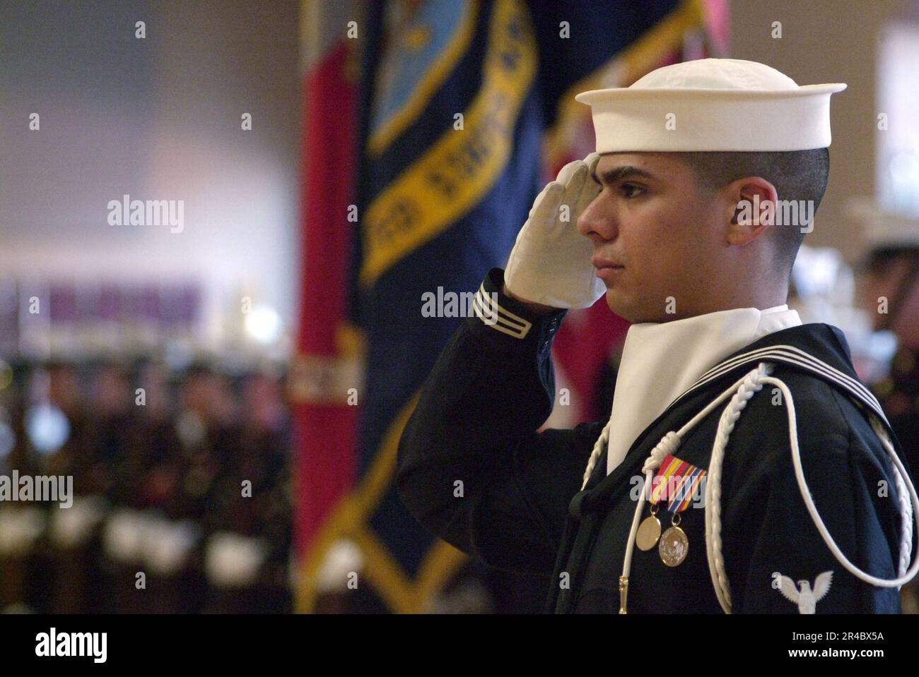 US Navy A U.S. Navy Ceremonial Guard renders honors during a full honors welcoming ceremony ...