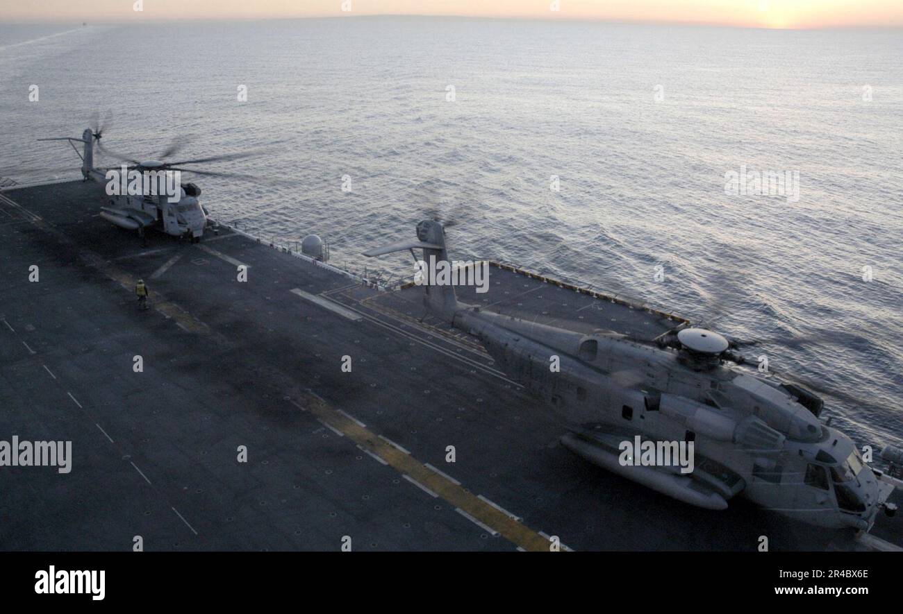 US Navy Two CH-53E Super Stallion helicopters, assigned to the Sea Elks ...