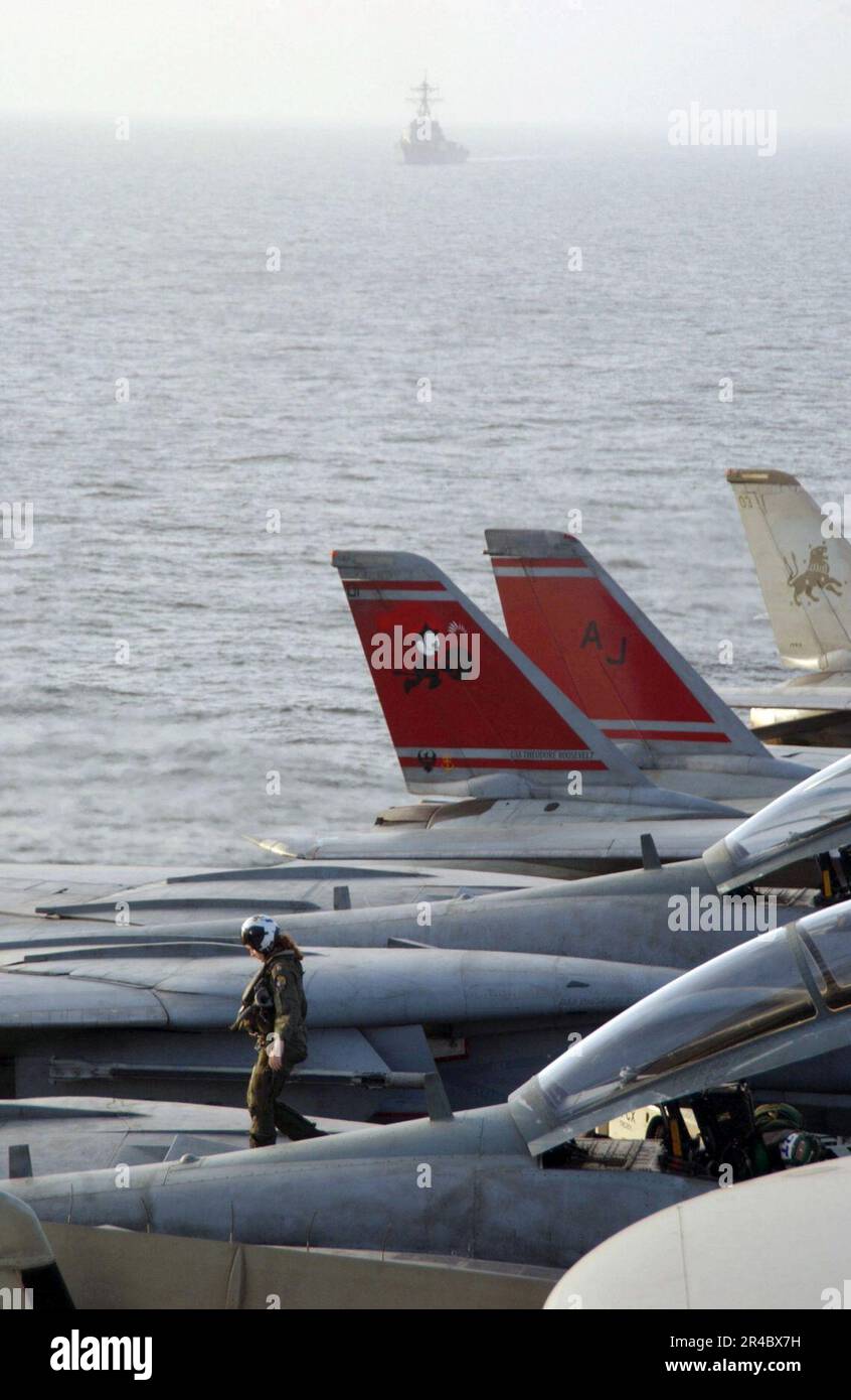 US Navy A pilot exits an F-14D Tomcat assigned to the Black Lions of ...