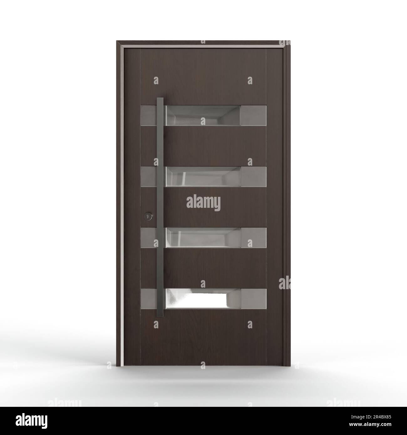 A 3D rendering of a modern wooden door isolated on a white background ...