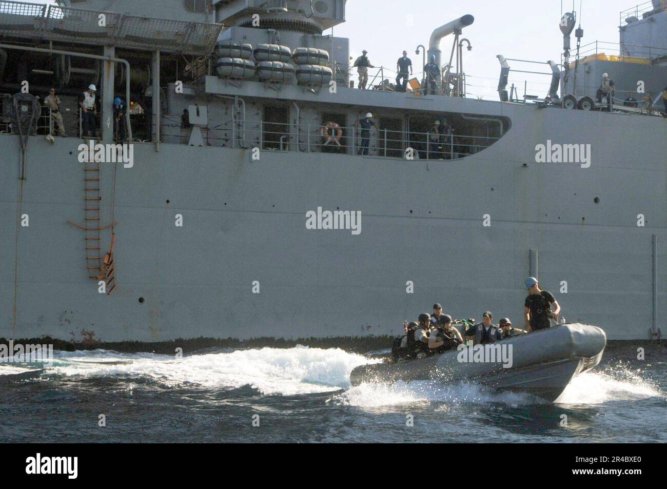US Navy A Visit, Board, Search and Seizure (VBSS) team, assigned to the ...
