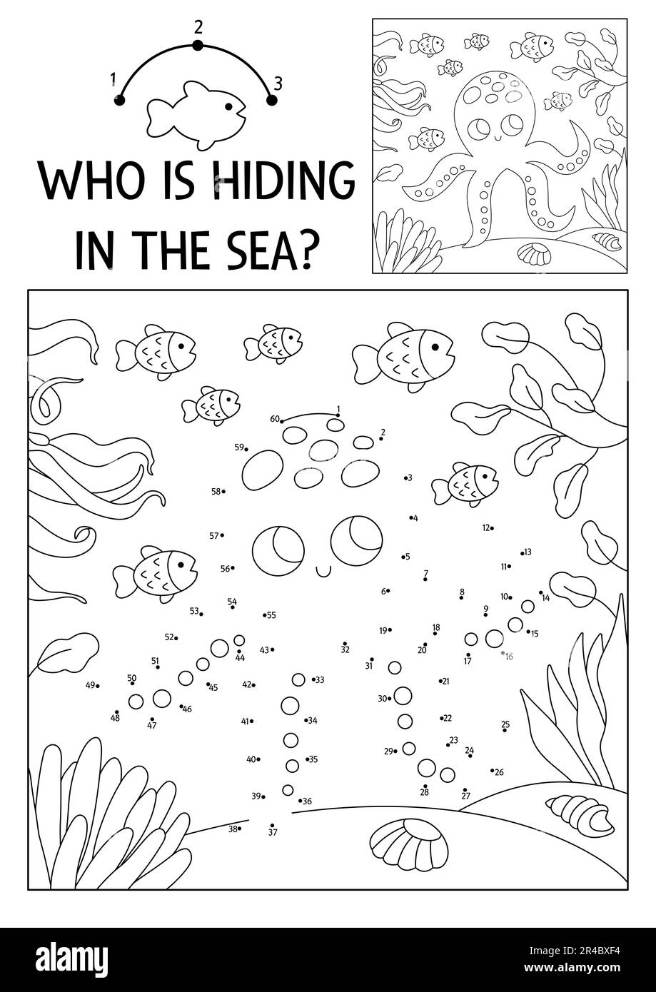 Vector dot-to-dot and color activity with cute octopus hidden in ...