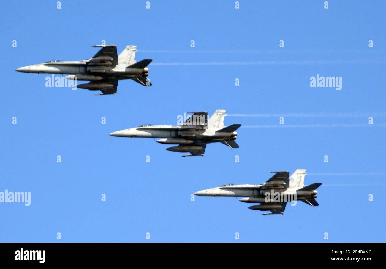 US Navy Three F-A-18C Hornets assigned to the Valions of Strike Fighter ...