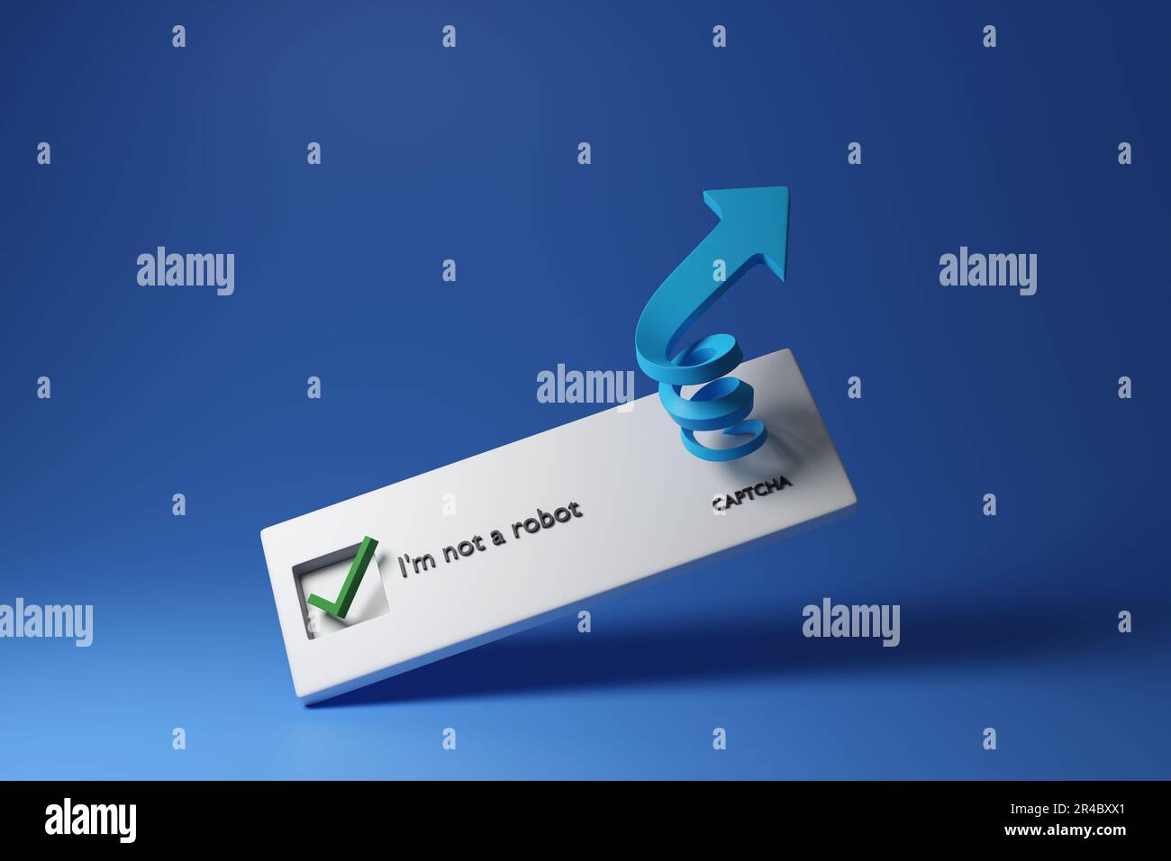 3D style of CAPTCHA challenge–response test with a green tick on blue ...