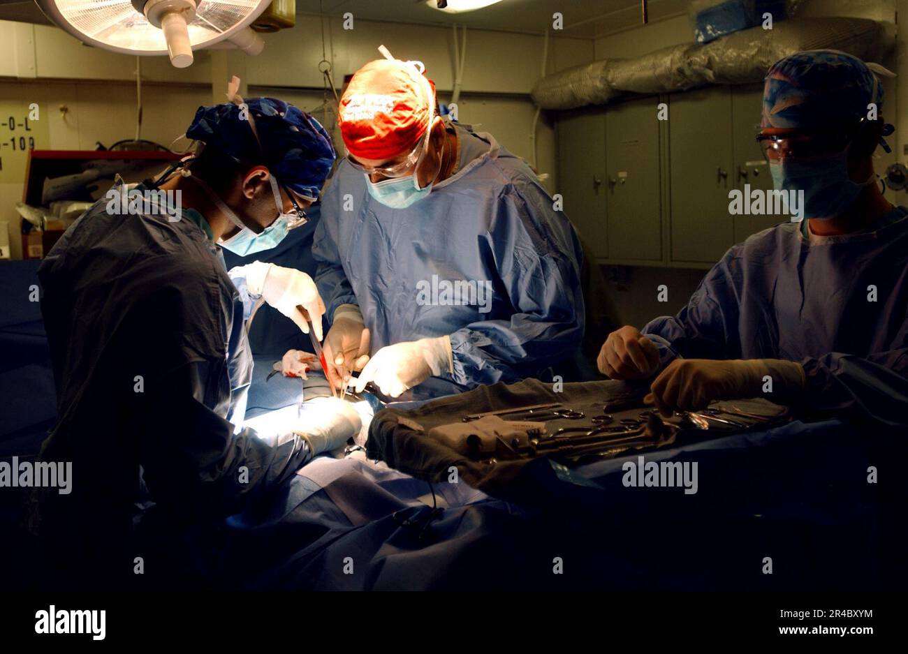 US Navy Medical personnel aboard the Nimitz-class aircraft carrier USS ...