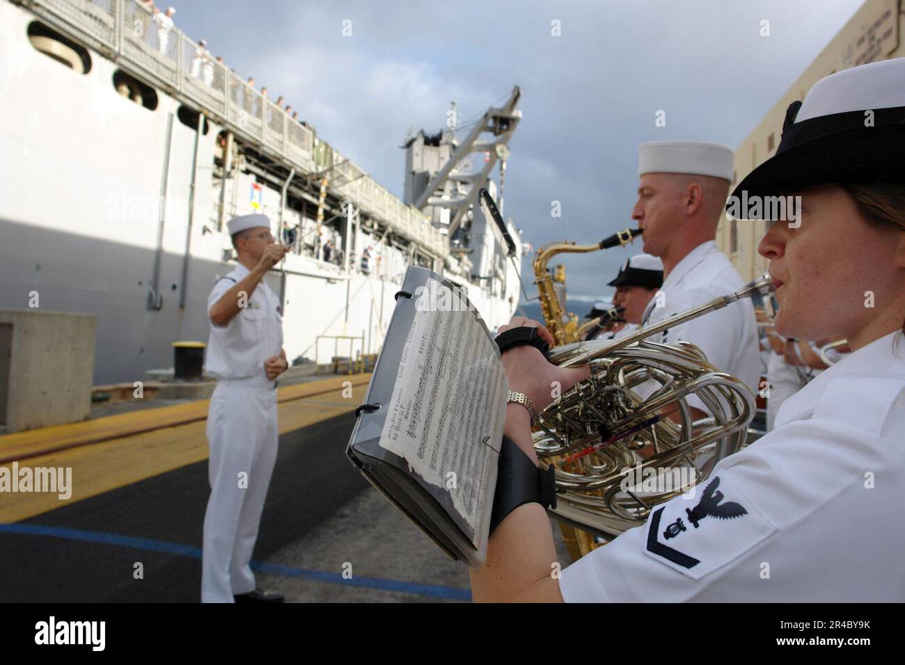 US Navy The Pacific Fleet Band plays a tune as the amphibious dock ...