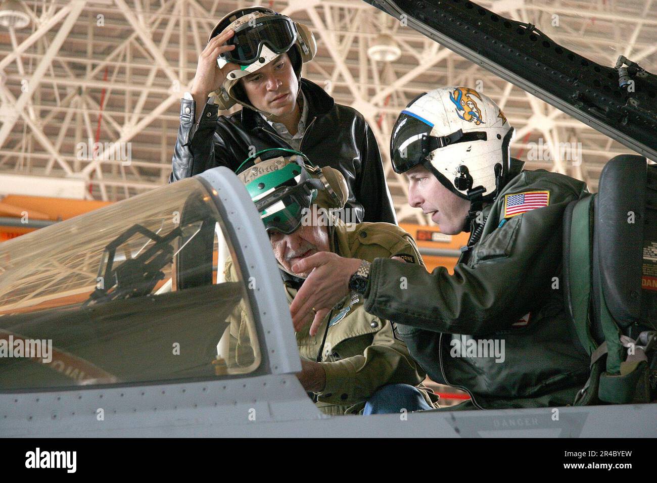 US Navy Strike Fighter Squadron One Nine Two (VFA-192) pilot Lt. shows an F-A-18C Hornet to ...