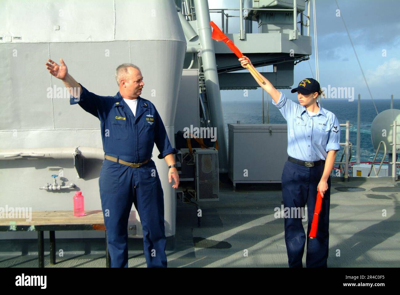US Navy Chief Quartermaster gives semiphore training to Quartermaster ...