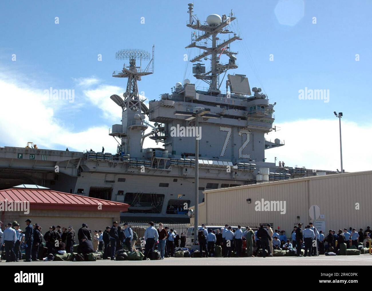 US Navy Sailors assigned to Carrier Air Wing Two (CVW-2) line up ...