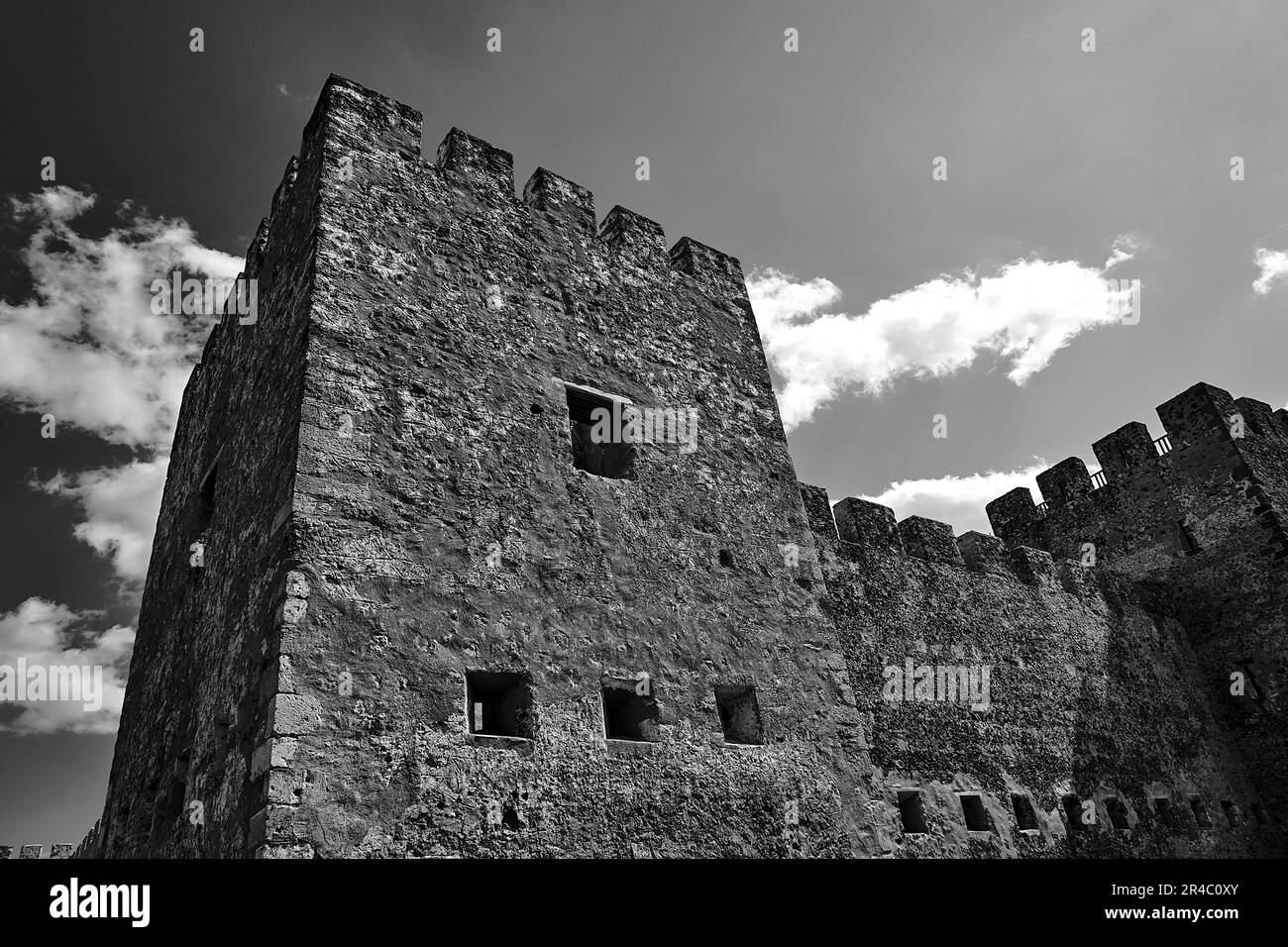 battlements of a medieval wall, the Venetian castle of Frangokastello ...