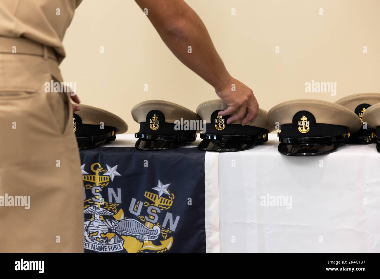 U.S. Navy Chief Petty Officer Khaki Combination Caps are adjusted ...