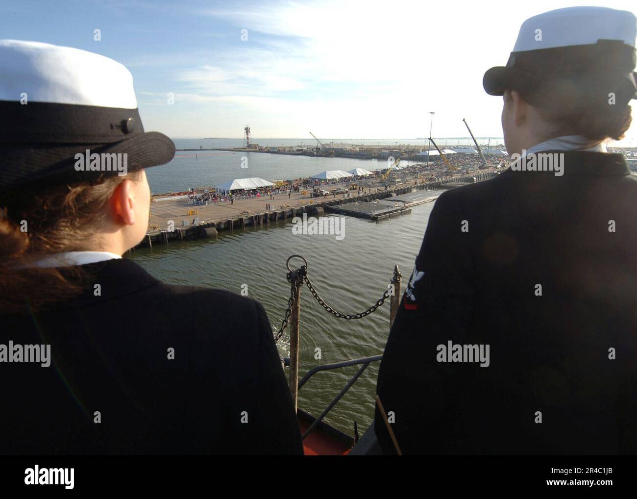 US Navy Sailors man the rails as a homecoming celebration is held for ...
