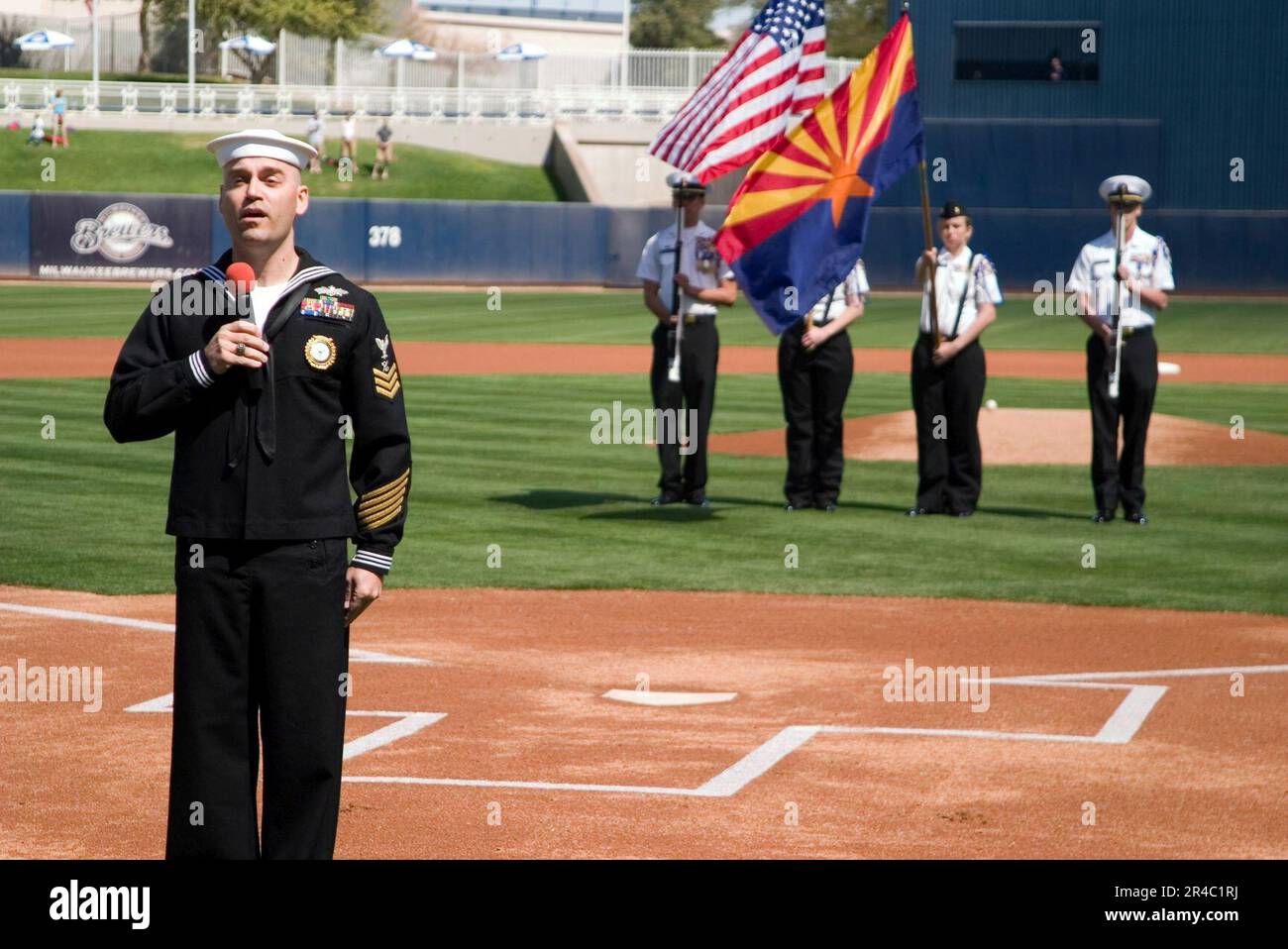 US Navy Journalist 1st Class sings the National Anthem to start off a ...