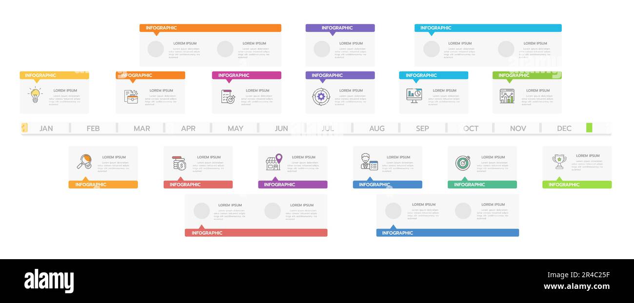 Infographic template for business. 12 Months modern Timeline diagram ...