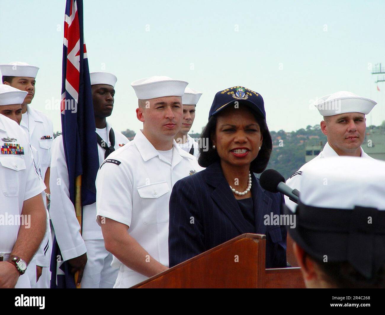 US Navy U.S. Secretary of State Condoleezza Rice speaks to the crew of ...
