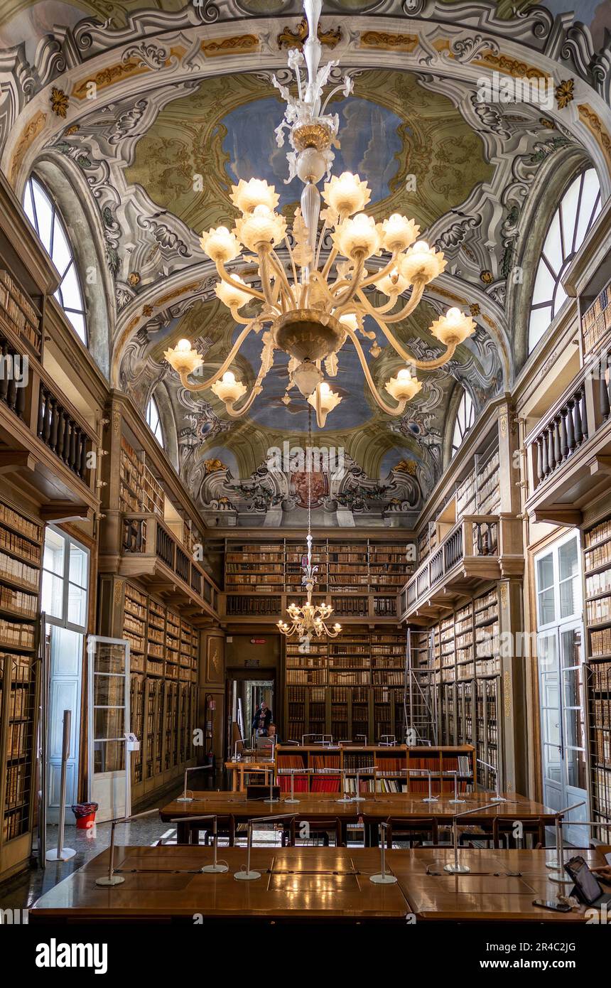 Interior of the Biblioteca Queriniana, a public library with a rich ...