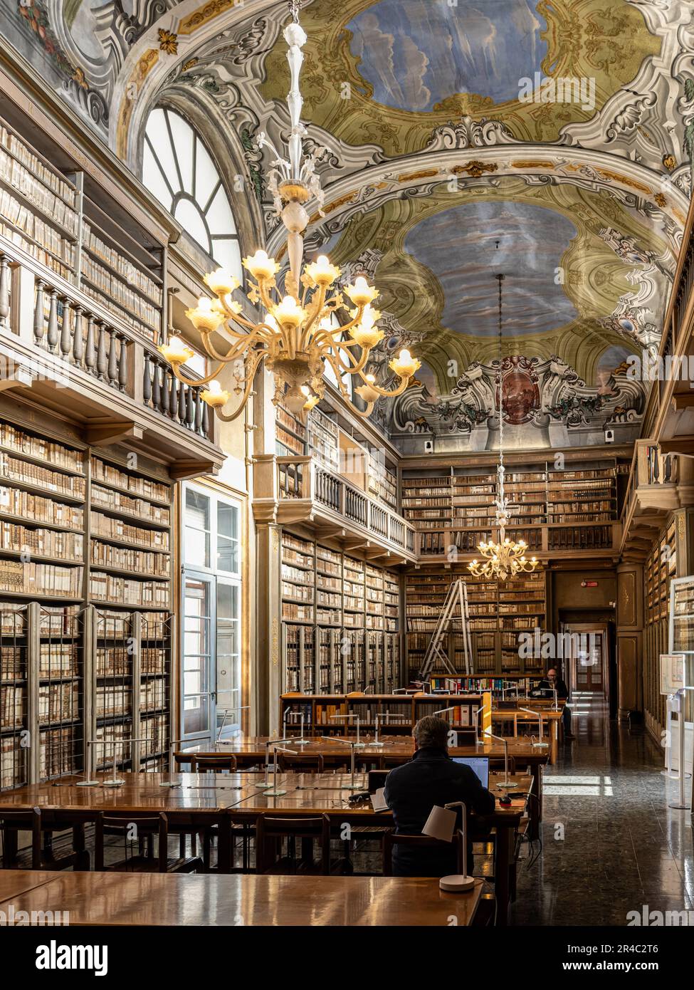 Interior of the Biblioteca Queriniana, a public library with a rich ...