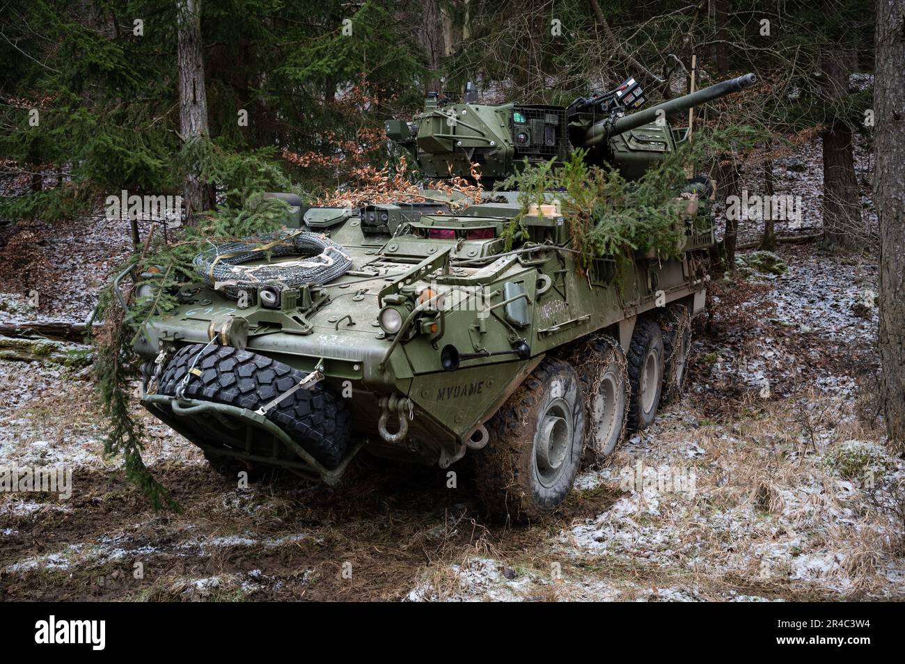 A U.S. Army M1296 Stryker Dragoon from the 2nd Cavalry Regiment ...