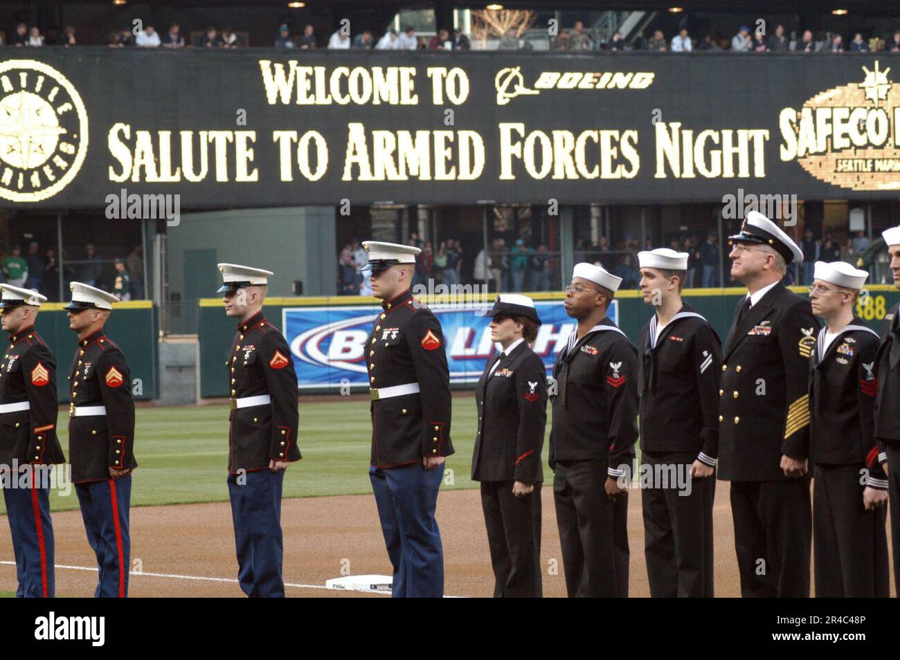 US Navy Members of the U.S. Marine Corps and Navy are honored during ...