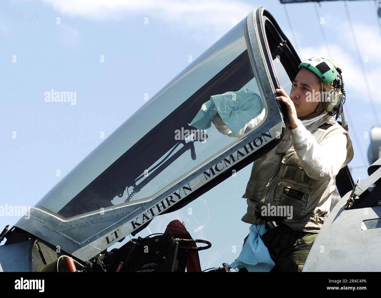 US Navy A Sailor cleans the canopy of an EA-6B Prowler assigned to the ...