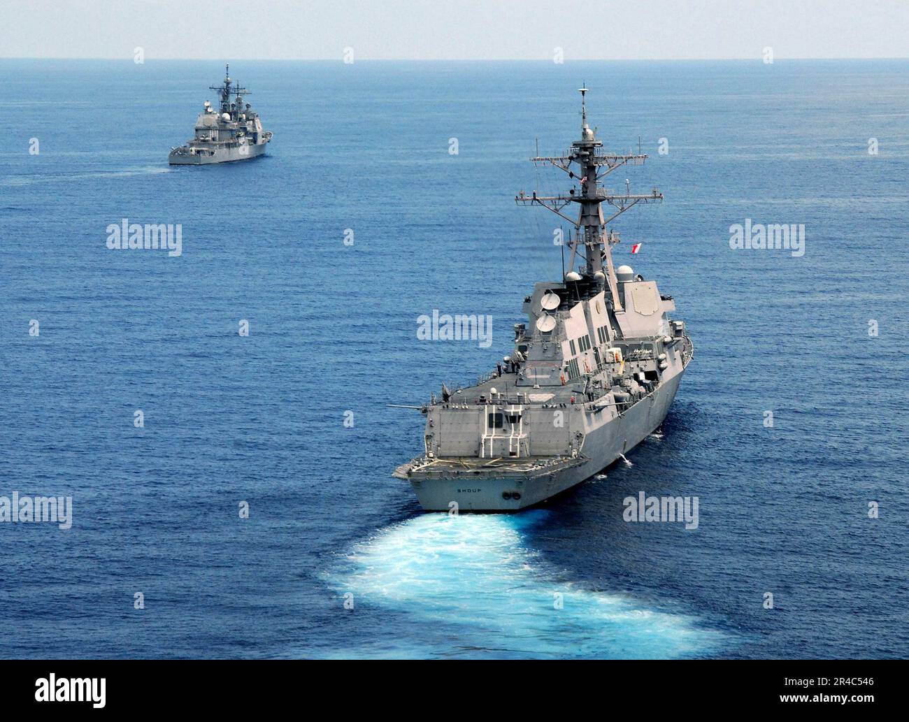 US Navy Guided-missile cruiser USS Mobile Bay (CG 53), left, and guided ...