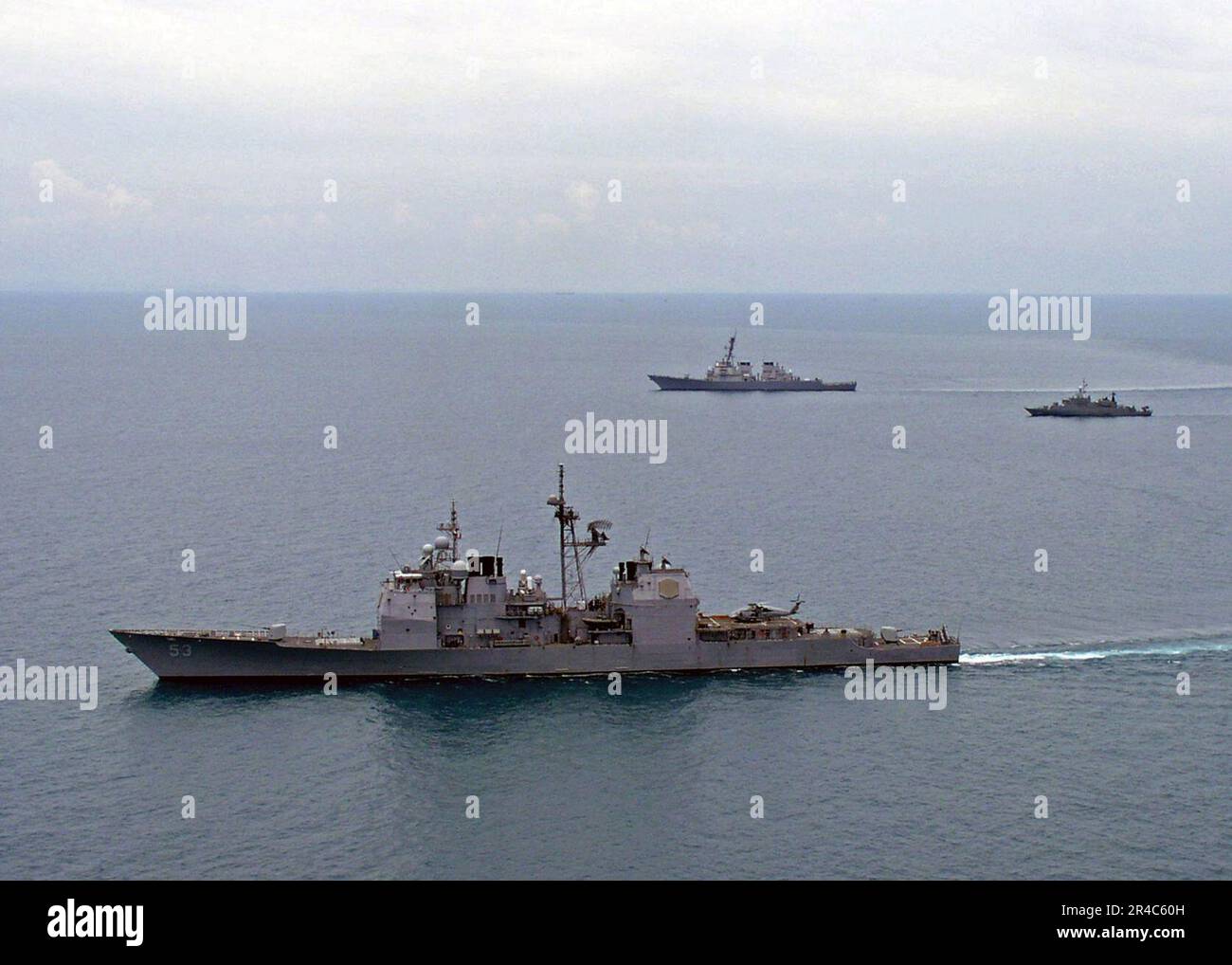 US Navy USS Mobile Bay (CG 53), USS Russell (DDG 59) and USS Shoup (DDG ...