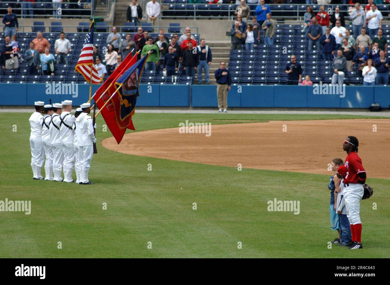 US Navy Color Guard members from USS Harry S. Truman (CVN 75) parade ...