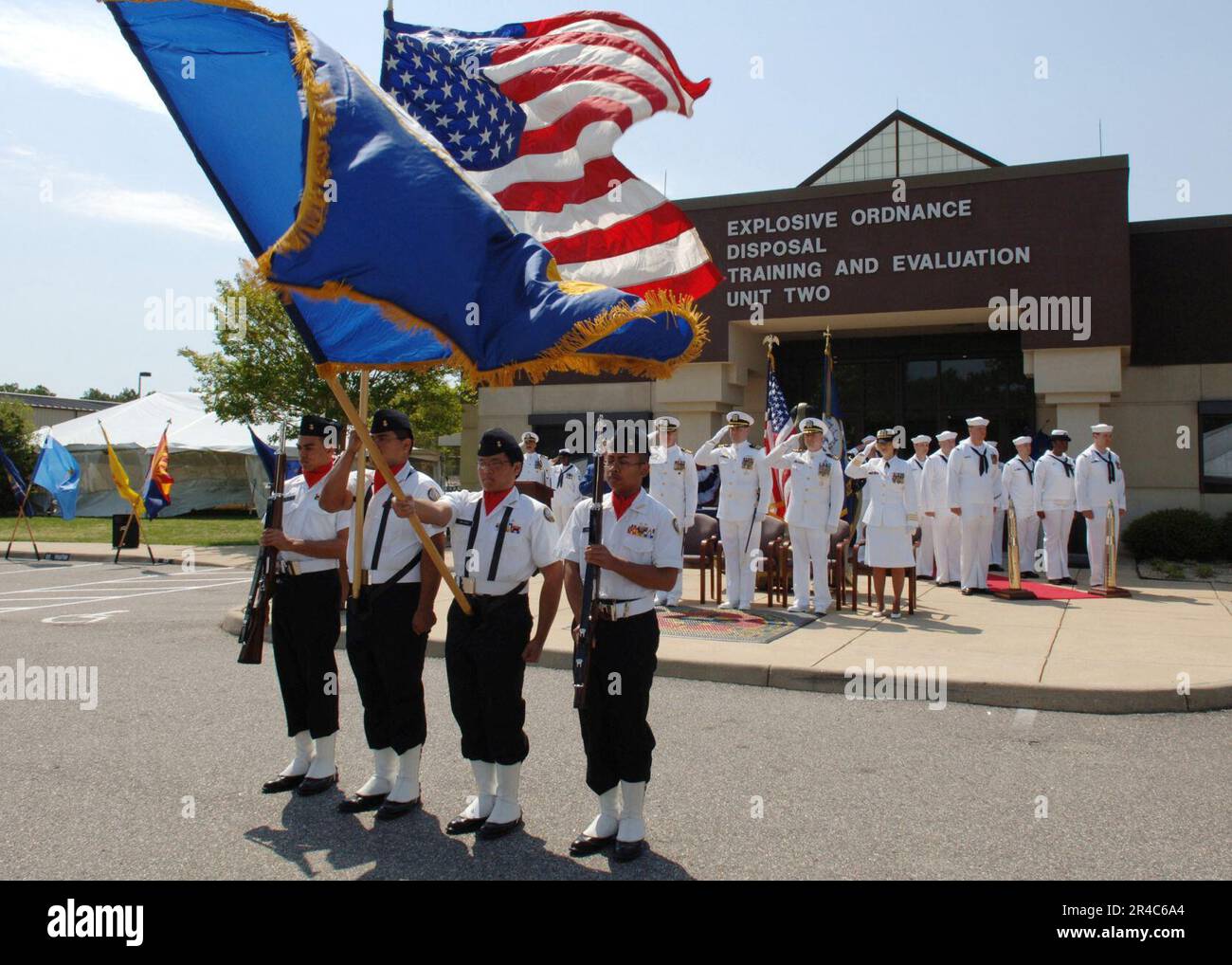 US Navy The Color Guard presents the colors during a change of command ...