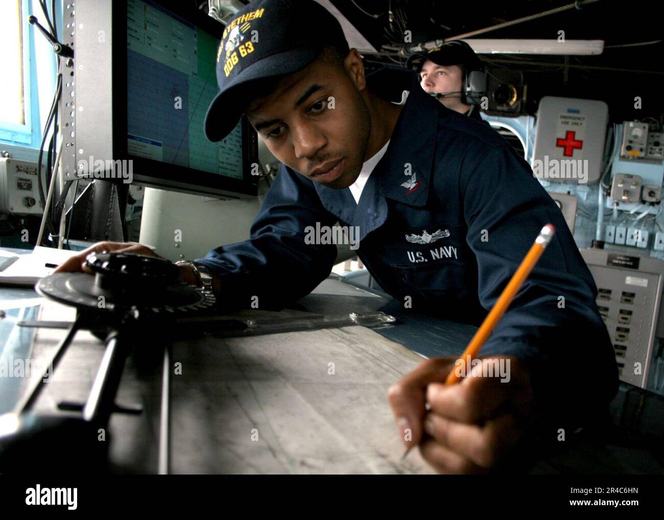 US Navy Quartermaster 3rd Class Carrin Johnson ssigned to the guided ...