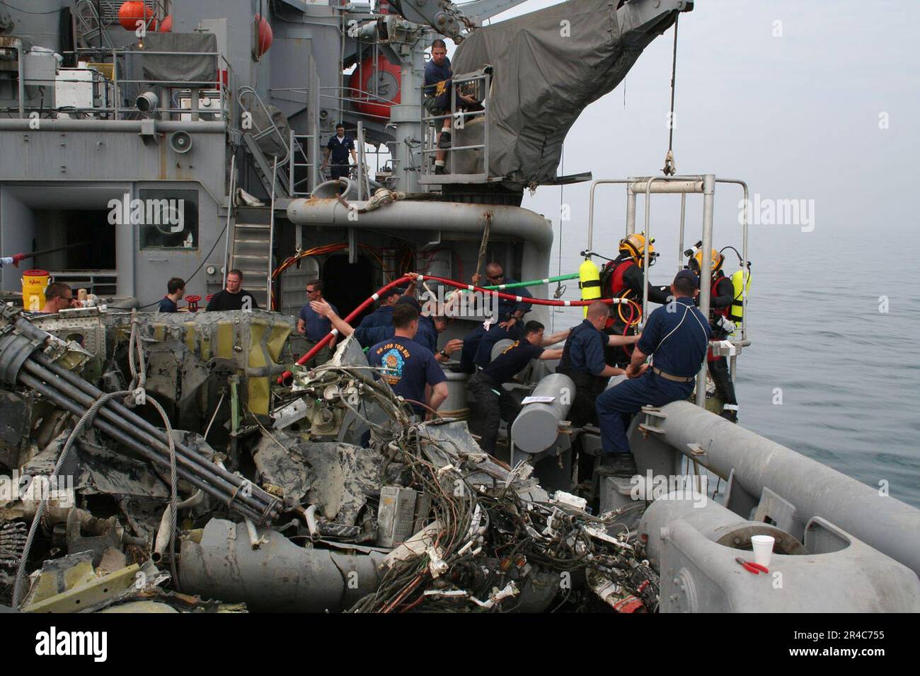 US Navy With a large amount of recovered wreckage from a downed U.S ...