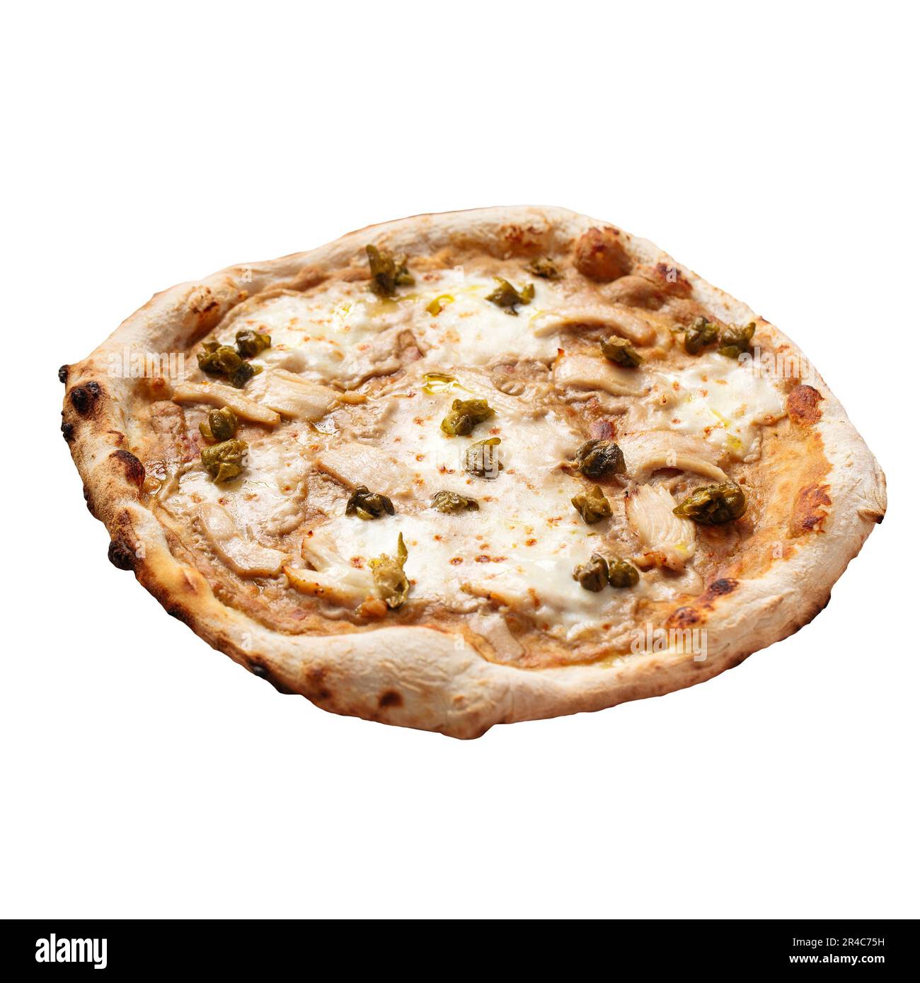 Isolated italian pizza with chicken and capers Stock Photo - Alamy