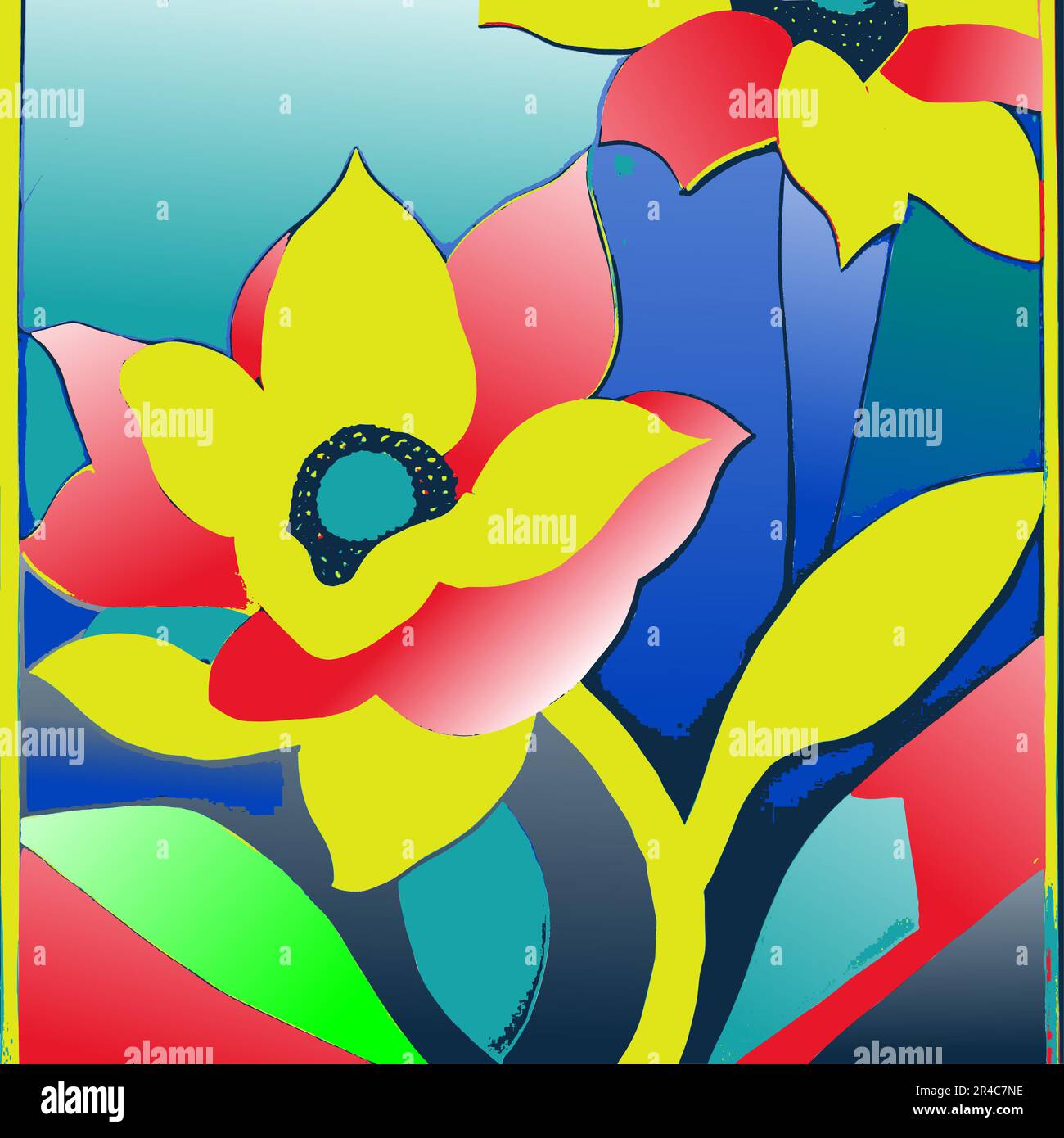 A Spectacularly Colored cubism Flower and triangle. A beautiful flower ...