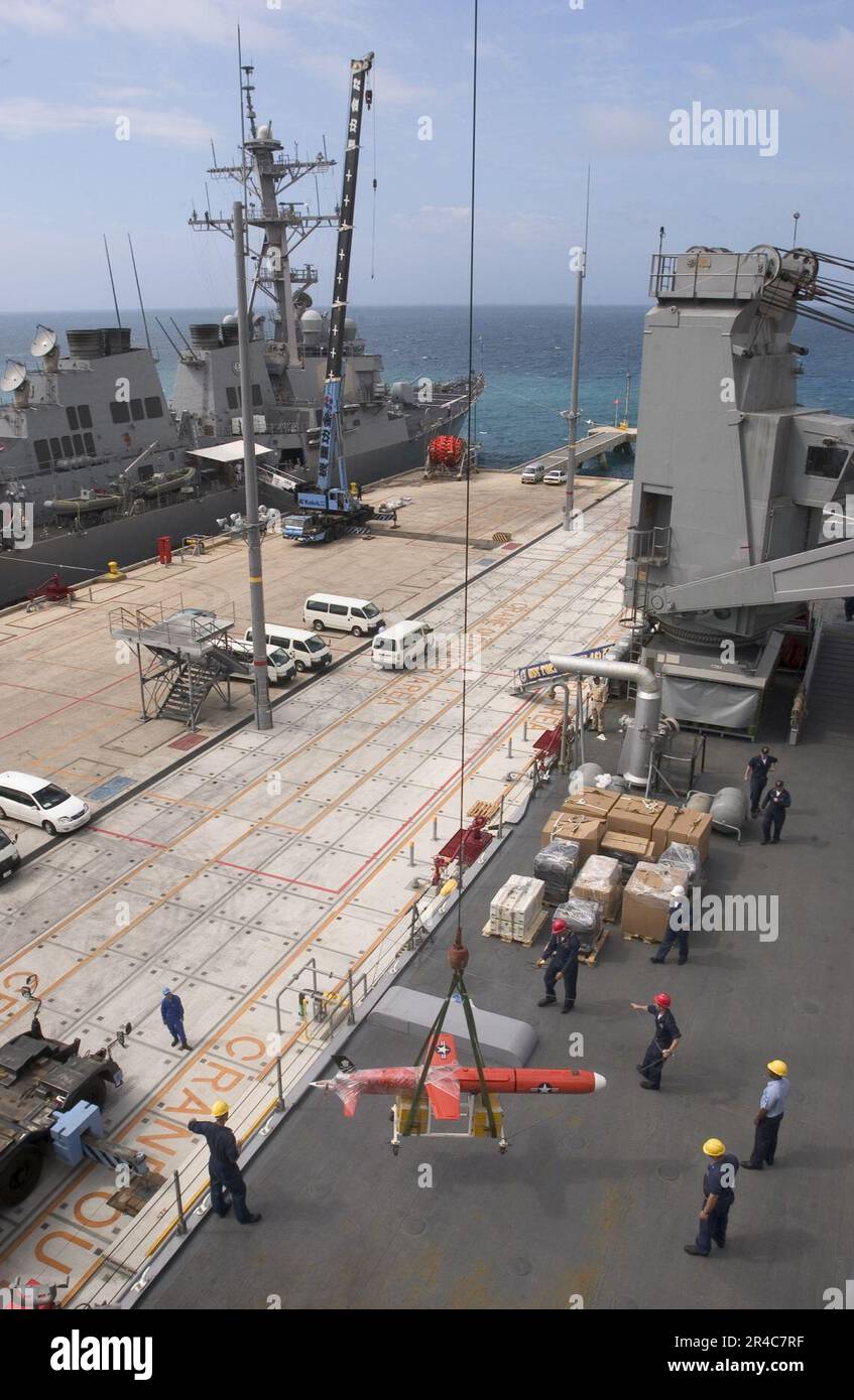 US Navy An aerial target drone (BQM-74E) is lowered by crane on to the ...