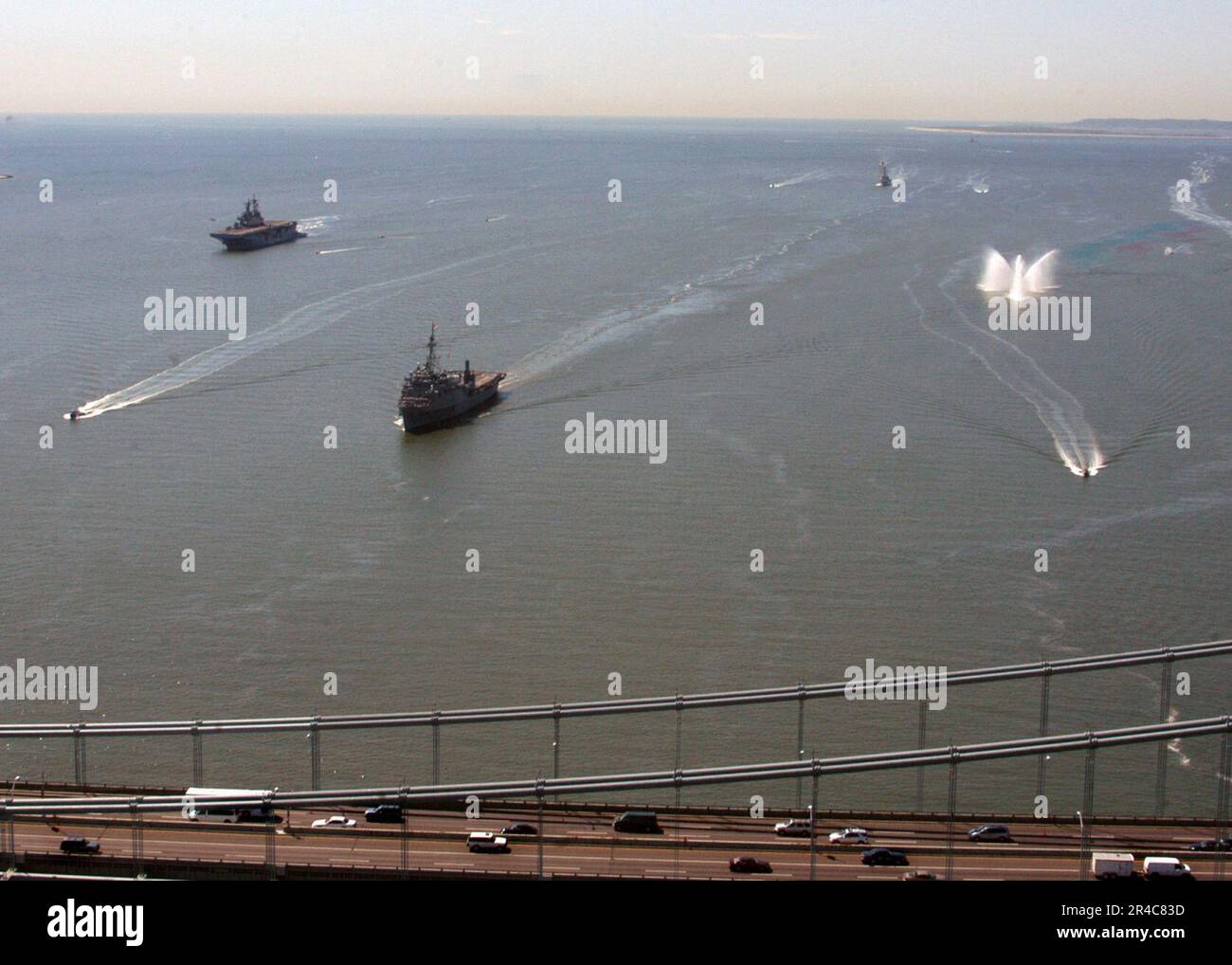 US Navy U.S. Navy ships approach the Verrazano-Narrows Bridge at the ...