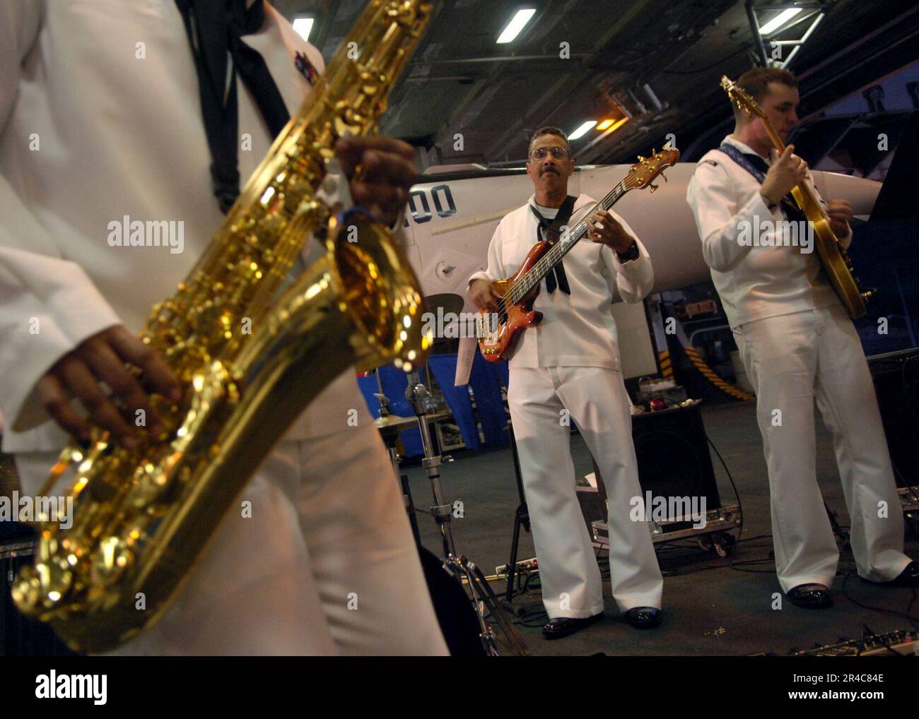 US Navy Members of the U.S. Navy 6th Fleet Band play at a reception ...