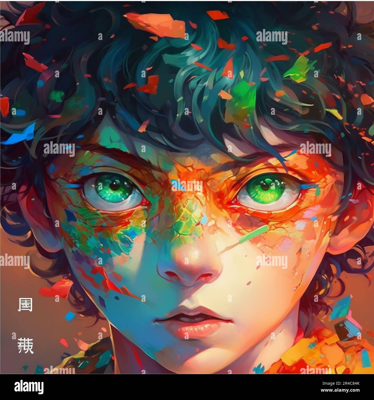 A vibrant painting of a face with abstract dabs of paint covering the ...