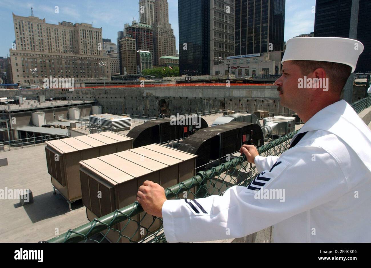 US Navy Engineman 1st Class looks out over the World Trade Center ...
