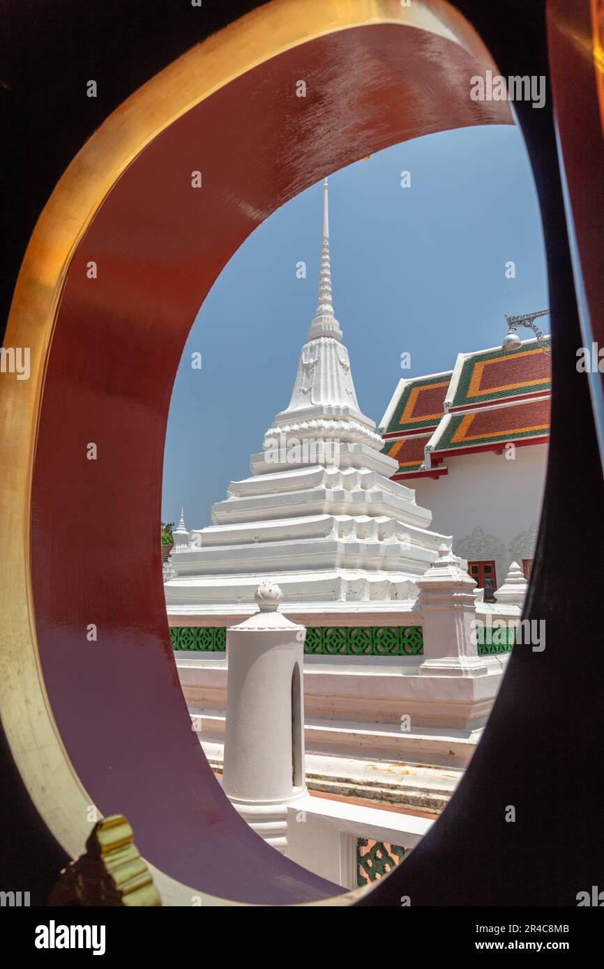 Round windows of ubosot (ordination hall) of Wat Thong Nopphakhun, Thai ...