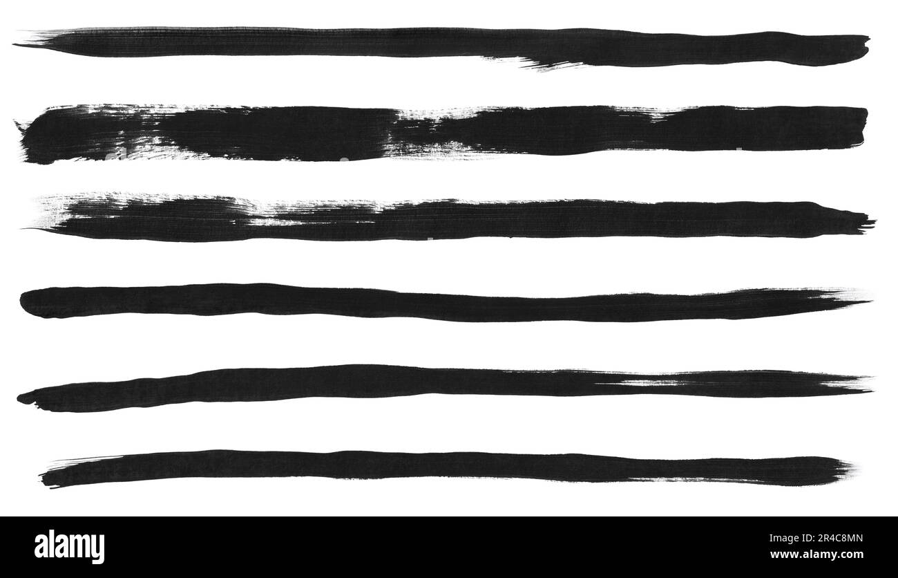 Set of strokes of black paint texture. Hand drawn grunge brush lines ...