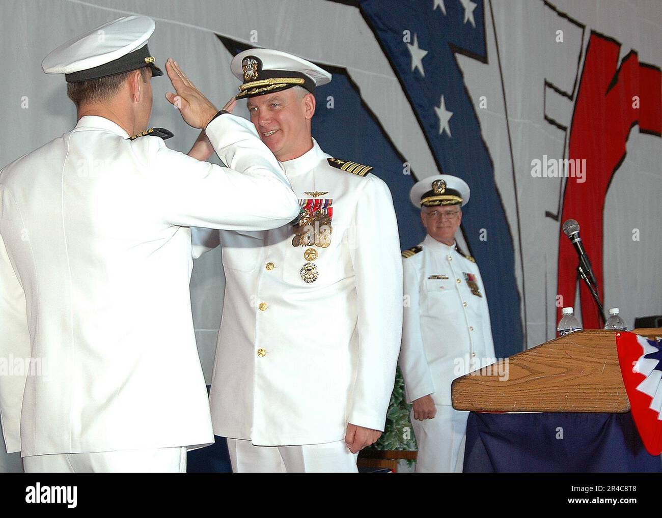 US Navy Crew members, family and guests aboard the conventionally ...