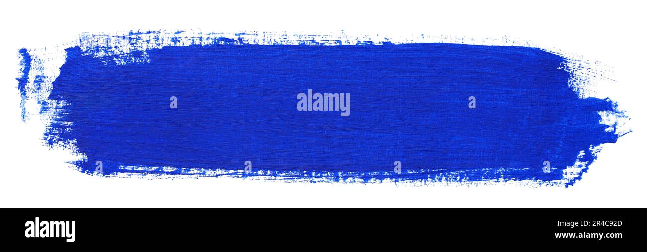 Hand painted stroke of blue paint brush isolated on white background ...
