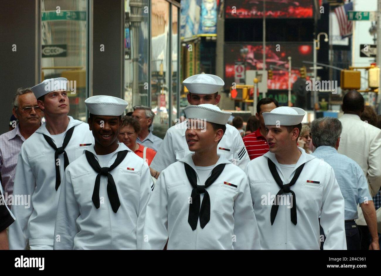 US Navy Sailors enjoy a lighter moment while walking in Times Square ...