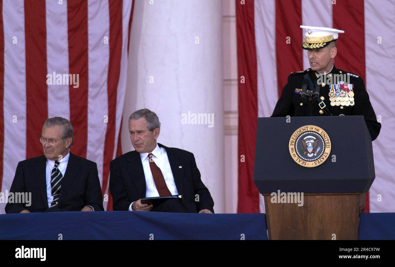 US Navy Chairman of the Joint Chiefs of Staff Gen. Peter Pace makes remarks while President ...