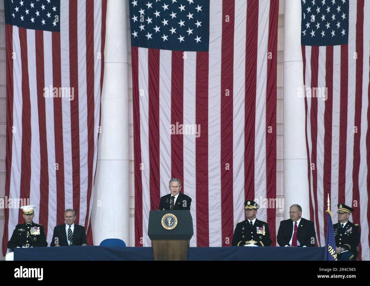 US Navy President George W. Bush delivers remarks during Memorial Day ...