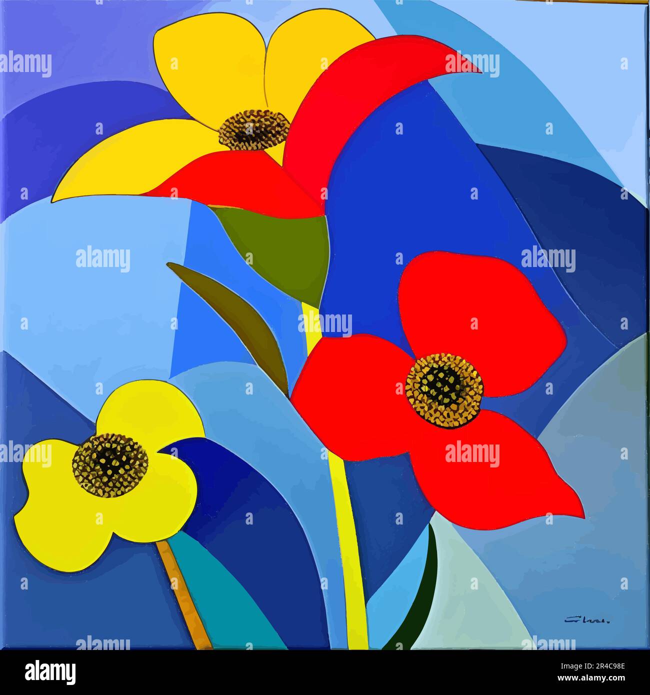A Spectacularly Colored cubism Flower and triangle. A beautiful flower ...