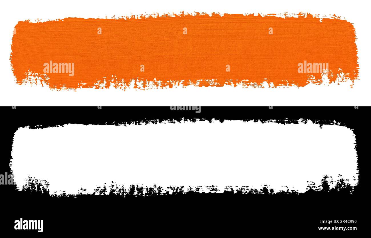 Orange stroke of paint texture isolated on white background with ...