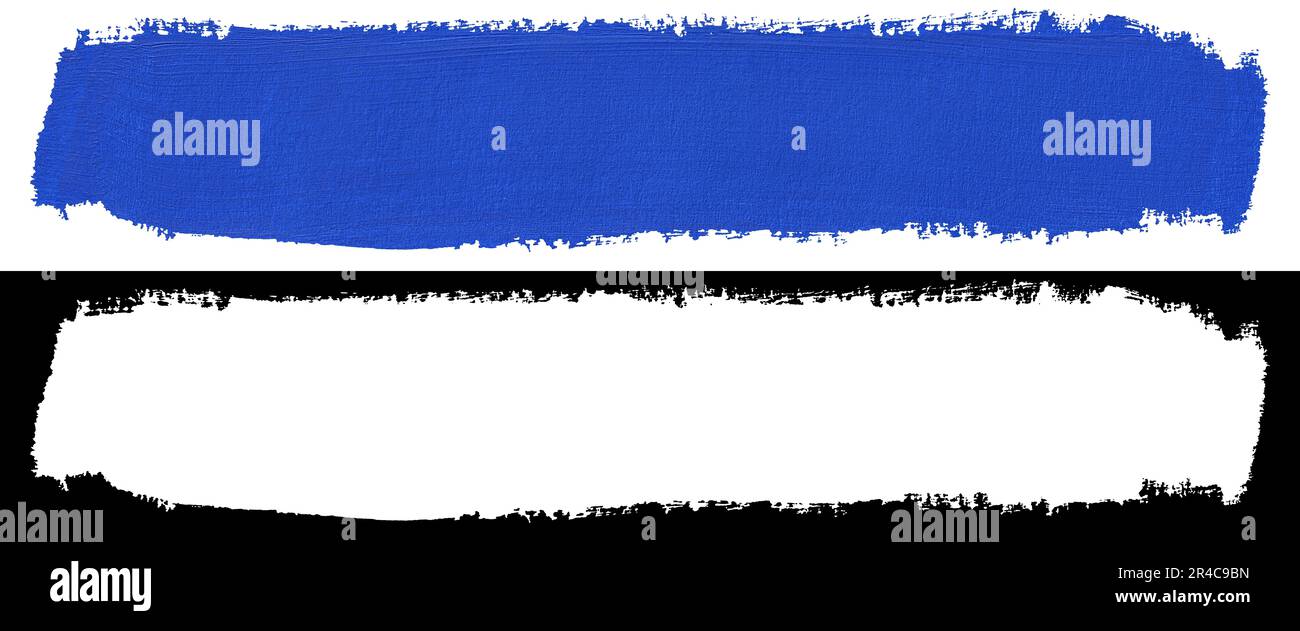 Blue stroke of paint brush texture isolated on white background with ...