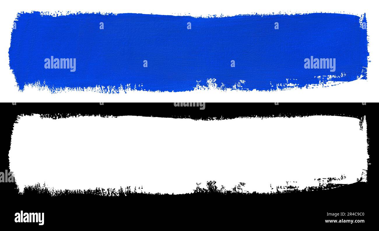 Blue stroke of paint brush texture isolated on white background with ...