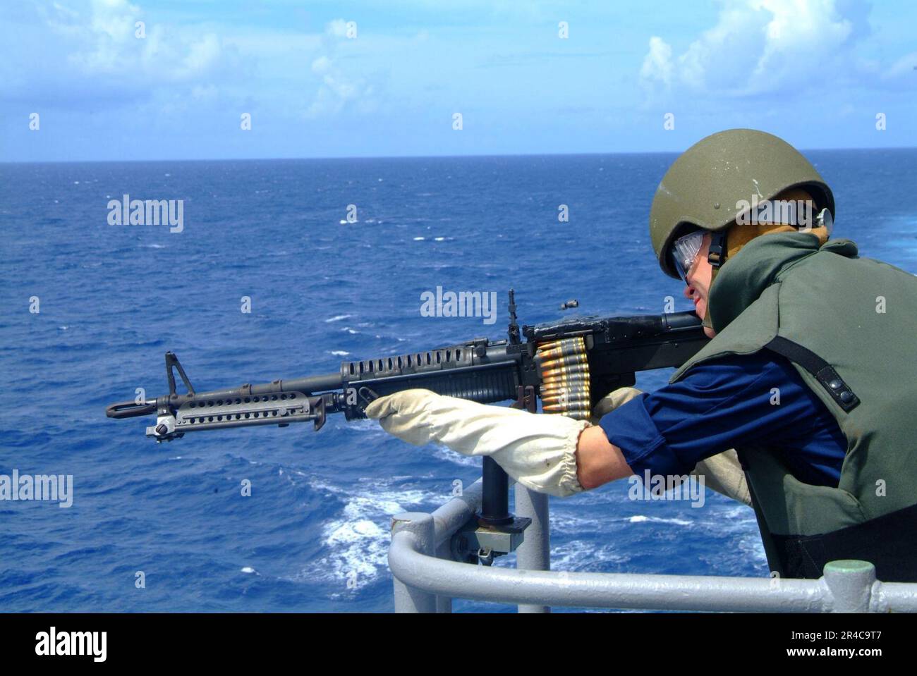 US Navy Midshipman 2nd Class gets small arms training on the bridgewing ...