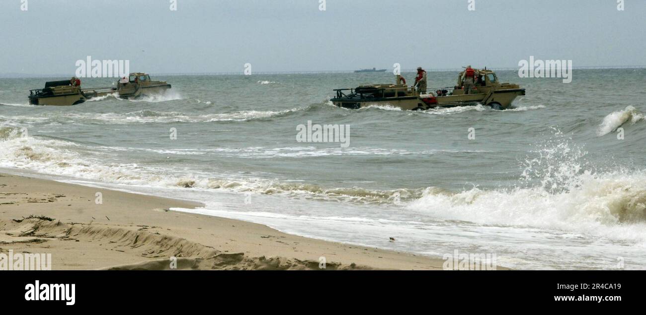 US Navy Landing Auxiliary Rescue Crafts (LARC) practice maneuvers ...